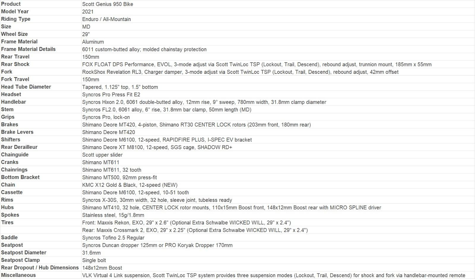 Scott Genius 950 2021 Size M | Dual Suspension Mountain Bikes | Bike Hub