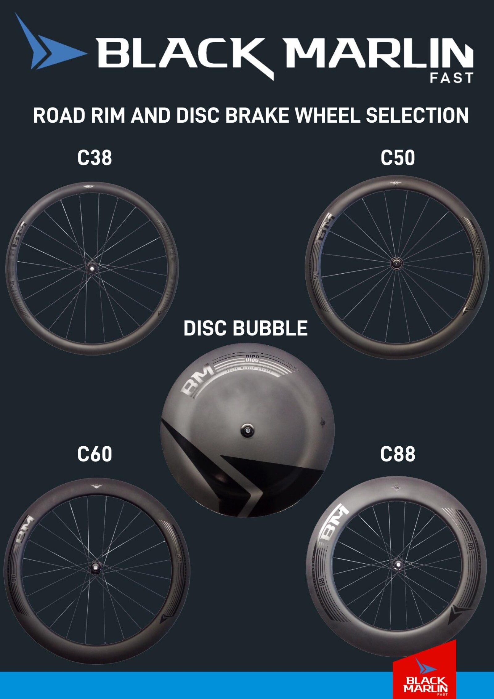 Black Marlin Fast Carbon Wheels Clincher | Road Bike Wheels | Bike Hub